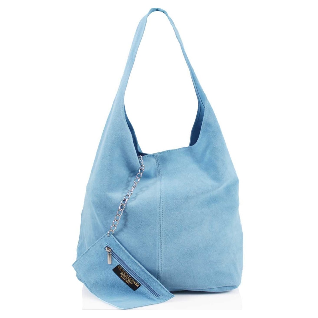 Real Suede Leather Light Blue Tote Bag, Blue Slouch Bag, Large Hobo ...