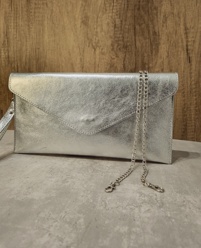 Metallic Real Leather Silver Clutch Bag Silver Evening Bag Silver Party ...