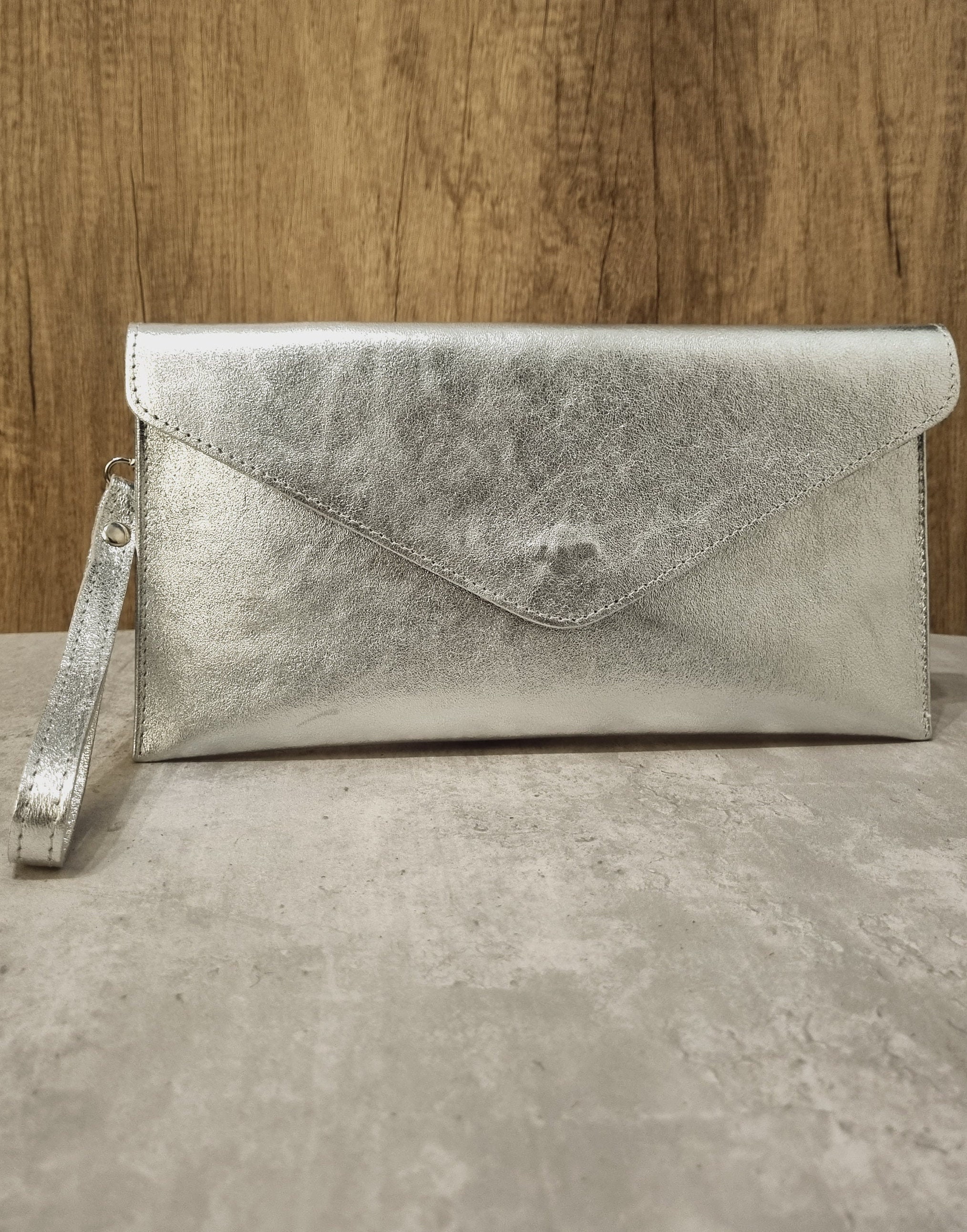 Metallic Real Leather Silver Clutch Bag Silver Evening Bag Silver Party ...