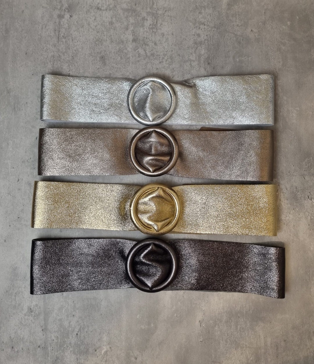 Real Leather Metallic Wide Waist Belt - Gold, Silver, Bronze - Etsy UK