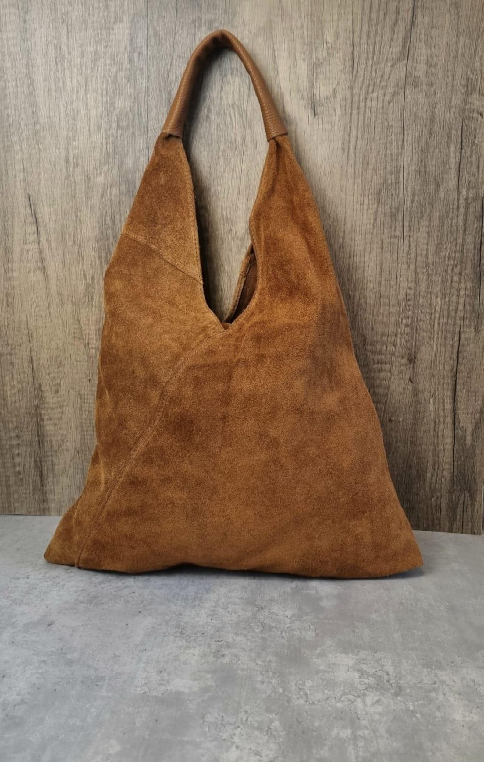 Real Suede Leather Hobo Bag: Brown Slouch Tote With Zippered Purse - Etsy