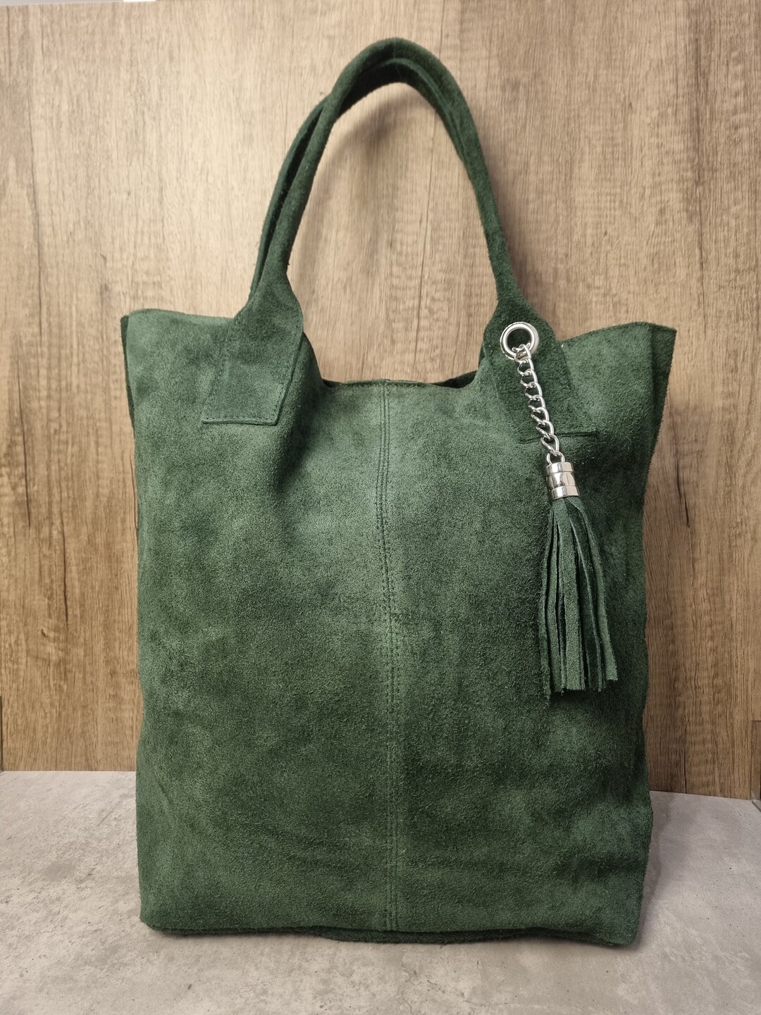 Suede Leather Green Tote Bag Forest Green Slouch Bag Green Hobo Handbag ...