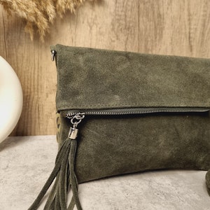 Real Suede Leather Olive Green Tassel Crossbody Bag/ Suede Leather Khaki Shoulder Bag/olive ...