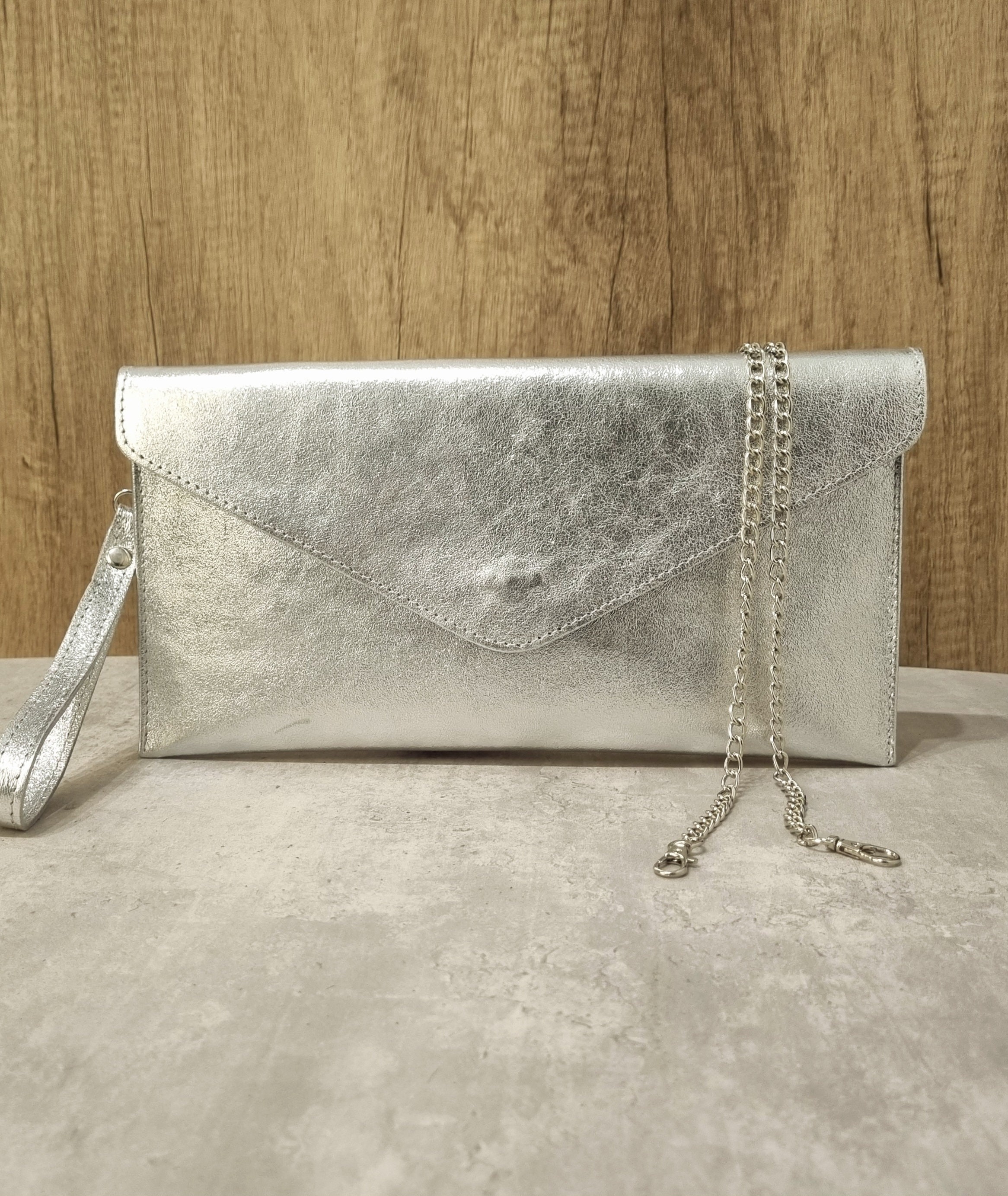 Metallic Real Leather Silver Clutch Bag Silver Evening Bag Silver Party ...