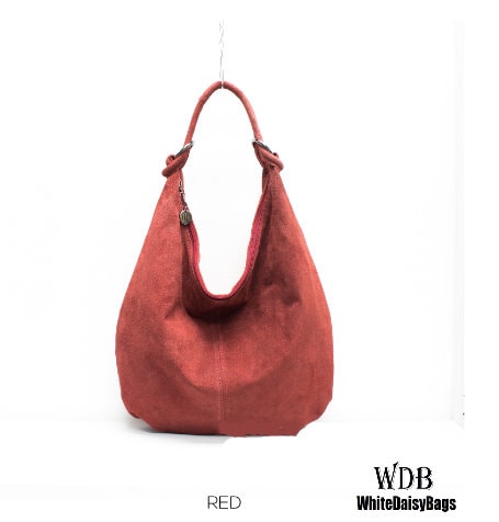 Red Real Suede Leather Hobo Slouch Handbag/ Red Leather Bag/ Red Suede ...