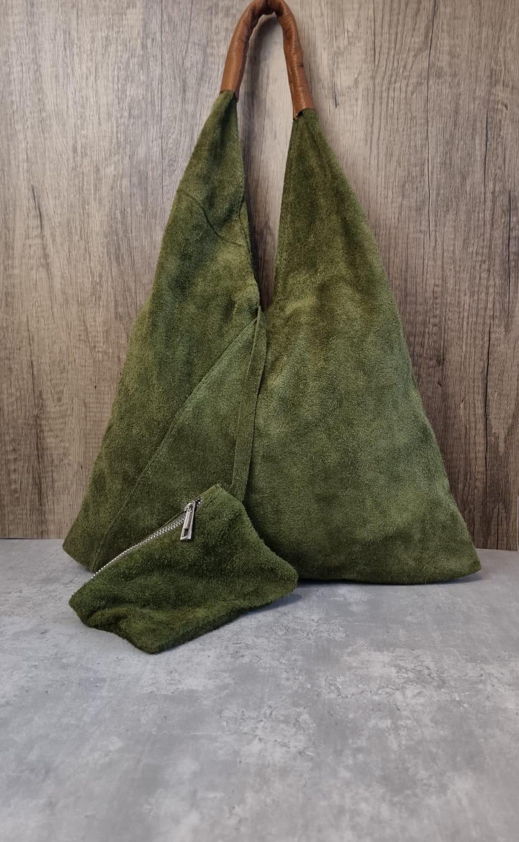 Real Suede Leather Hobo Bag: Olive Green Slouch Tote - Etsy
