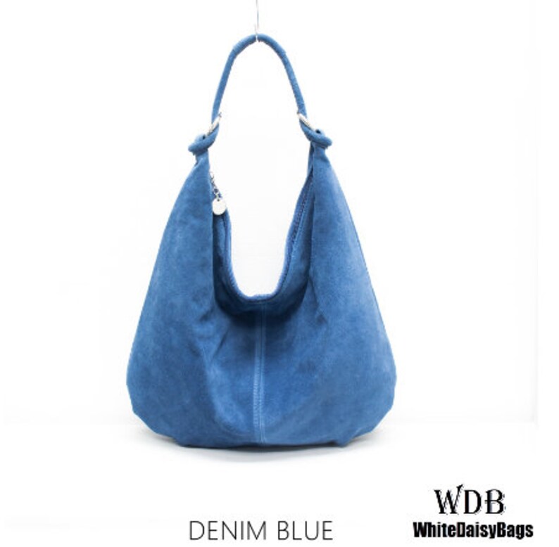 Denim Blue Real Suede Leather Hobo Bag Real Leather Shoulder Bag Blue ...