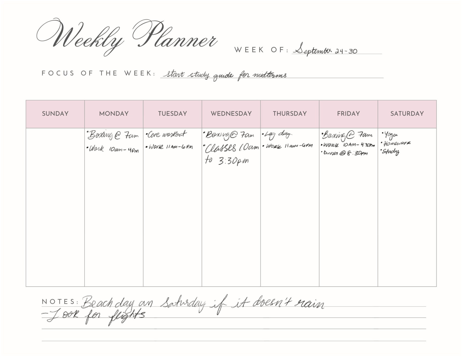 7 Day Weekly Planner - Etsy