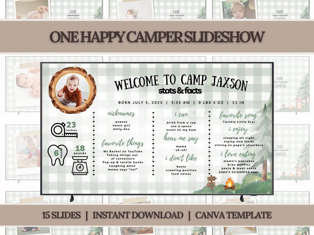 One Happy Camper Birthday Slideshow Template | Camping First Birthday ...