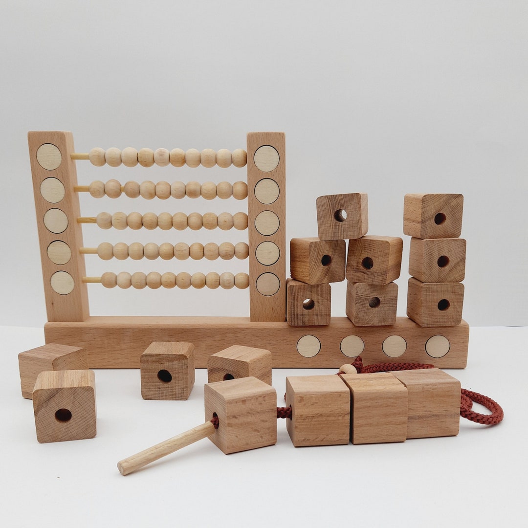 Natural Colorless Abacus and String Cube Stacking Game - Etsy