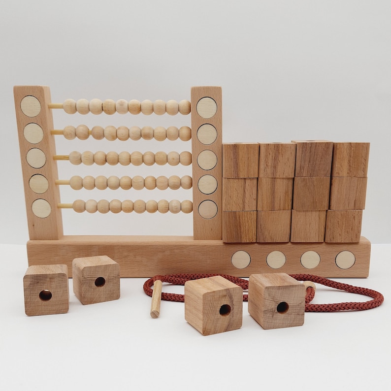 Natural Colorless Abacus and String Cube Stacking Game - Etsy