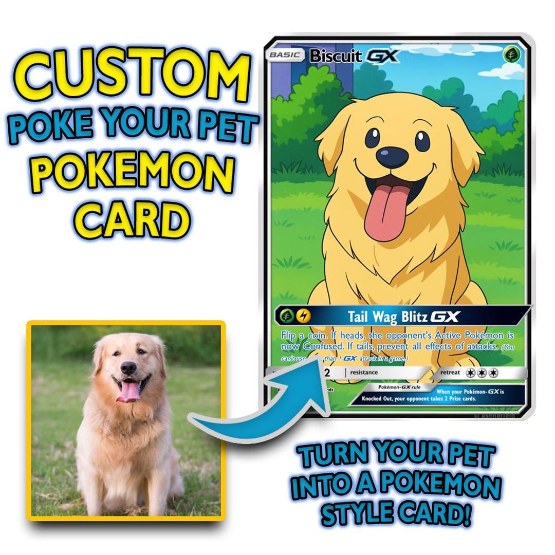 Custom Pokepet Made Personalised Cartoon Pet Dog Cat Pokemon Card ...
