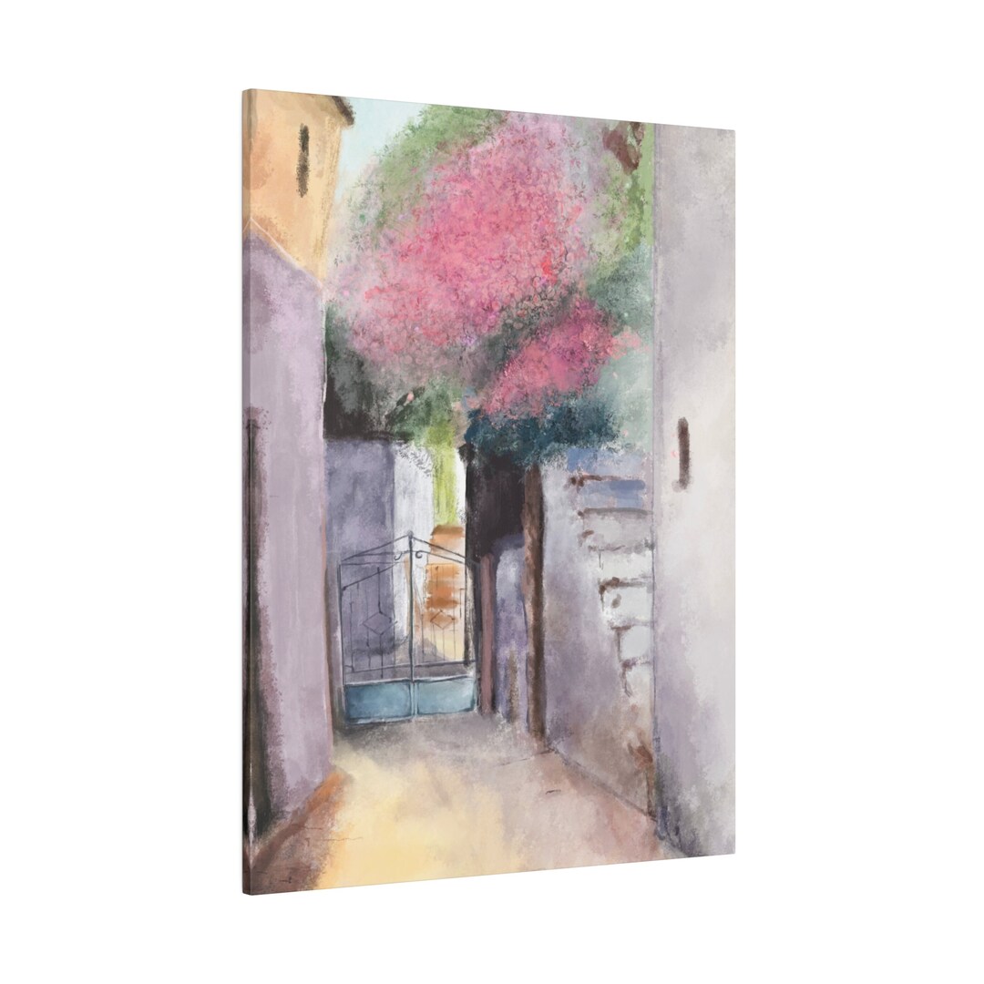 Spring Day Village Watercolor Drawing Stretched Canvas Wall Art Print ...