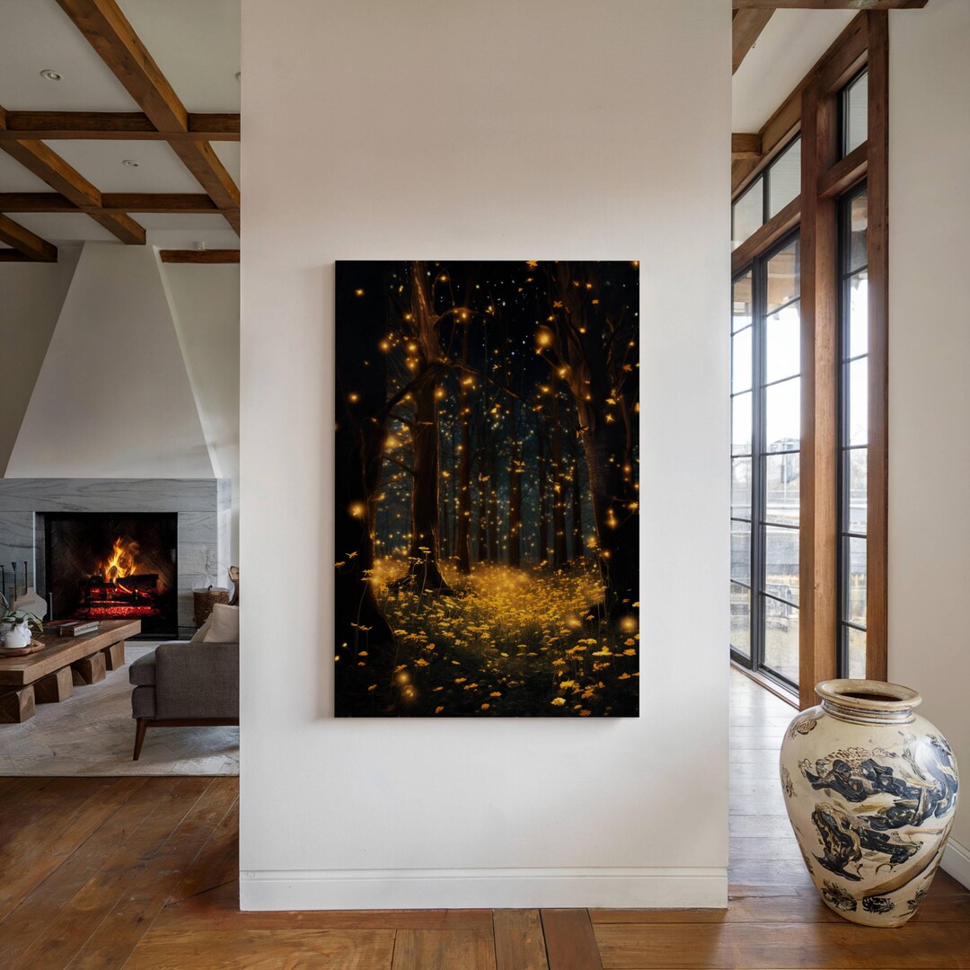 Firefly Canvas Print, Flower Art Fireflies, Forest Fireflies Art, Fire ...