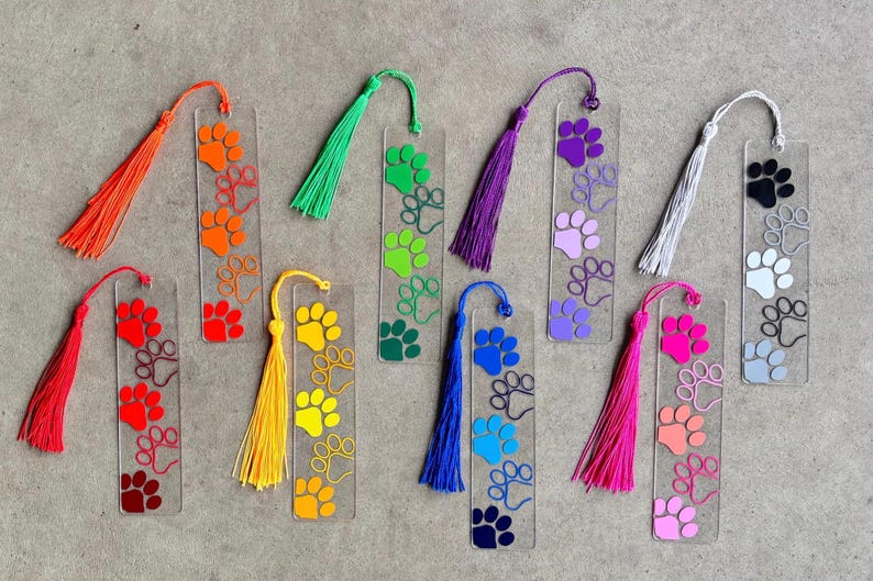Paw Print Acrylic Bookmark With Tassel, Paw Print Bookmark, Book Lover ...