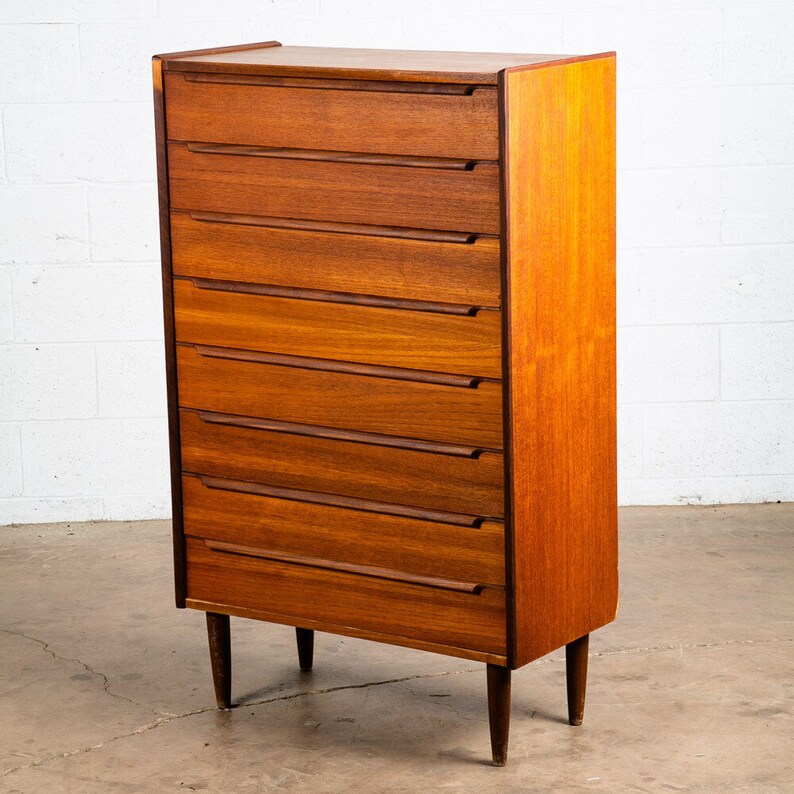 Mid Century Danish Modern Dresser Highboy Teak Wood Denmark 8 - Etsy