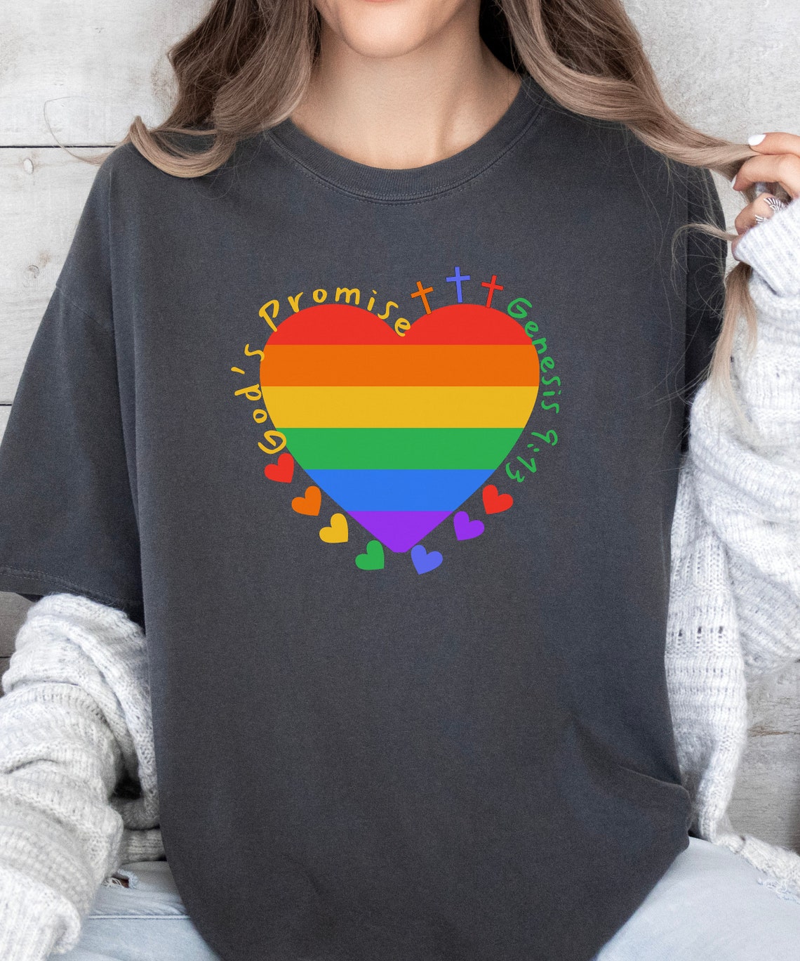 Christian Rainbow Heart Comfort Colors T-shirt, Christian Pride Genesis ...