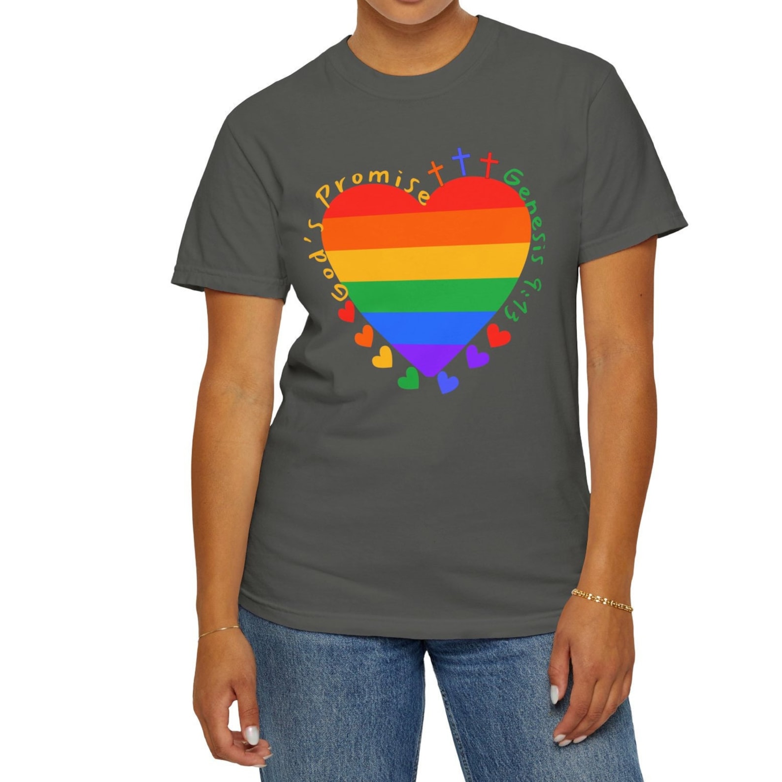 Christian Rainbow Heart Comfort Colors T-shirt, Christian Pride Genesis ...
