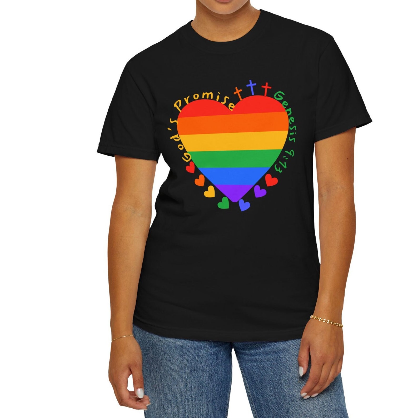 Christian Rainbow Heart Comfort Colors T-shirt, Christian Pride Genesis ...