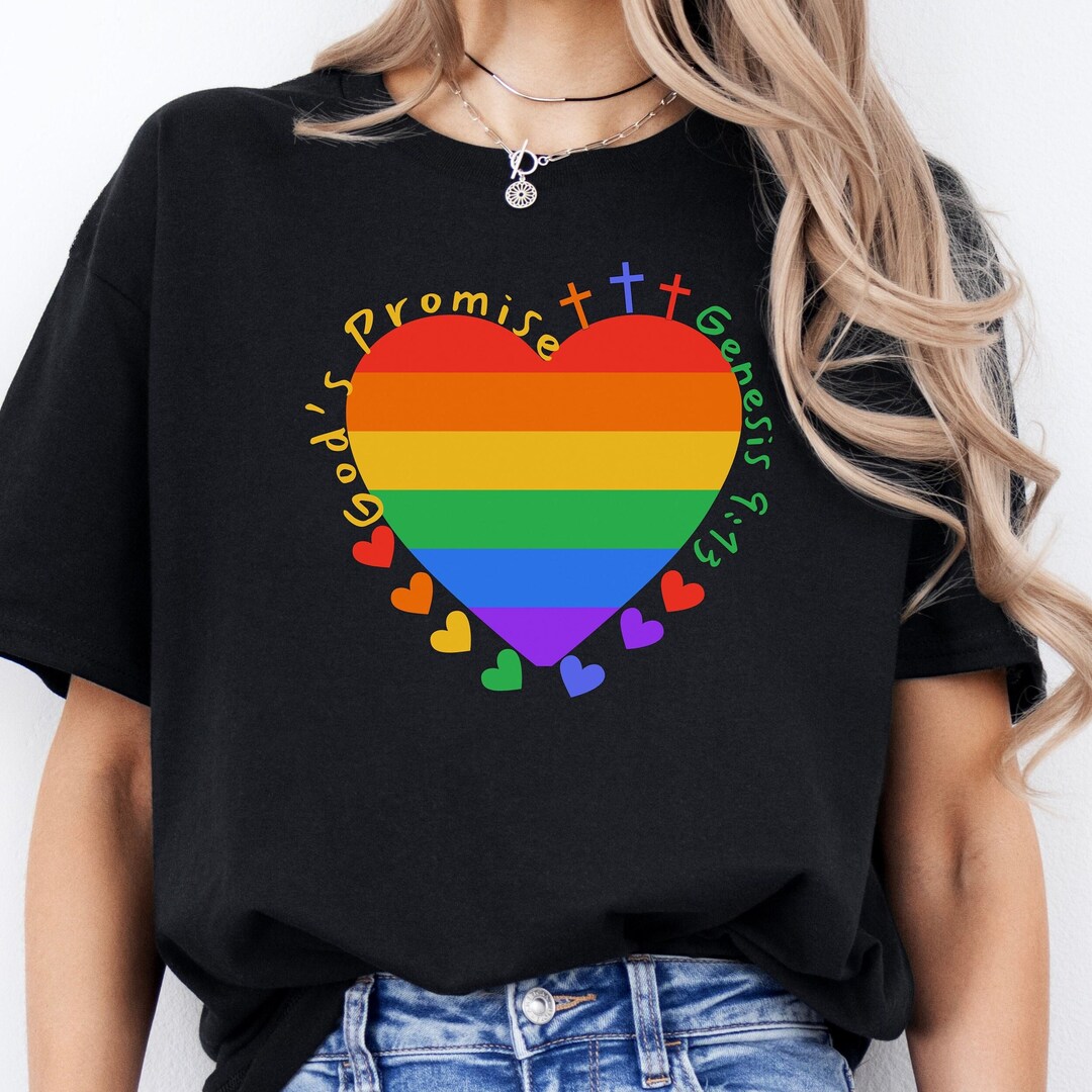 Christian Rainbow Heart Comfort Colors T-shirt, Christian Pride Genesis ...