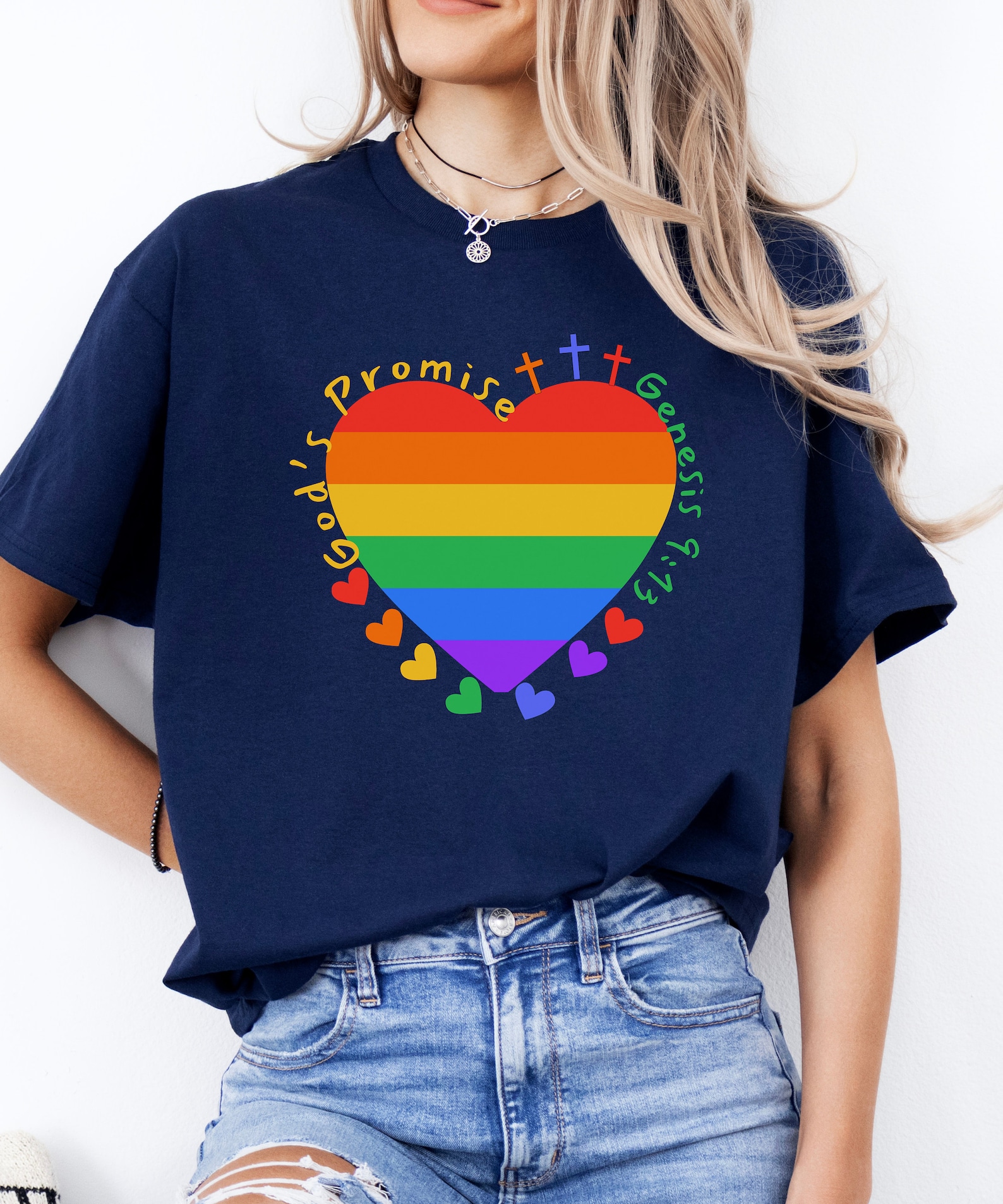 Christian Rainbow Heart Comfort Colors T-shirt, Christian Pride Genesis ...