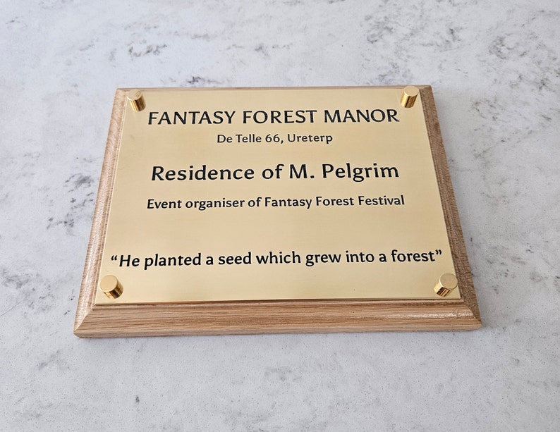 Personalised Engraved Solid Brass Plaque With Oak Wood Backing Board ...