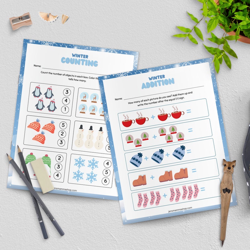 Printable Kindergarten Winter Themed Math Activities Worksheets for ...
