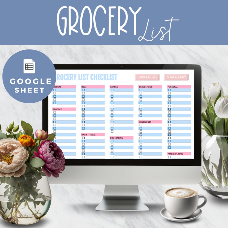 Grocery List Template Google Sheets Weekly Meal Planning - Etsy