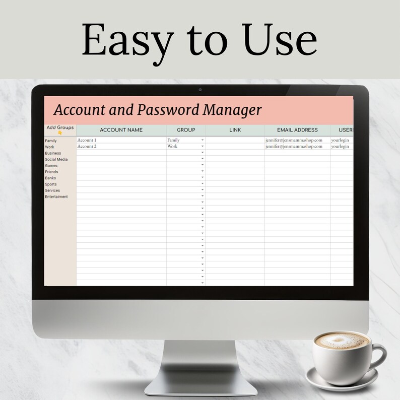 Digital Password Keeper Template Password Tracker for Google Sheets ...