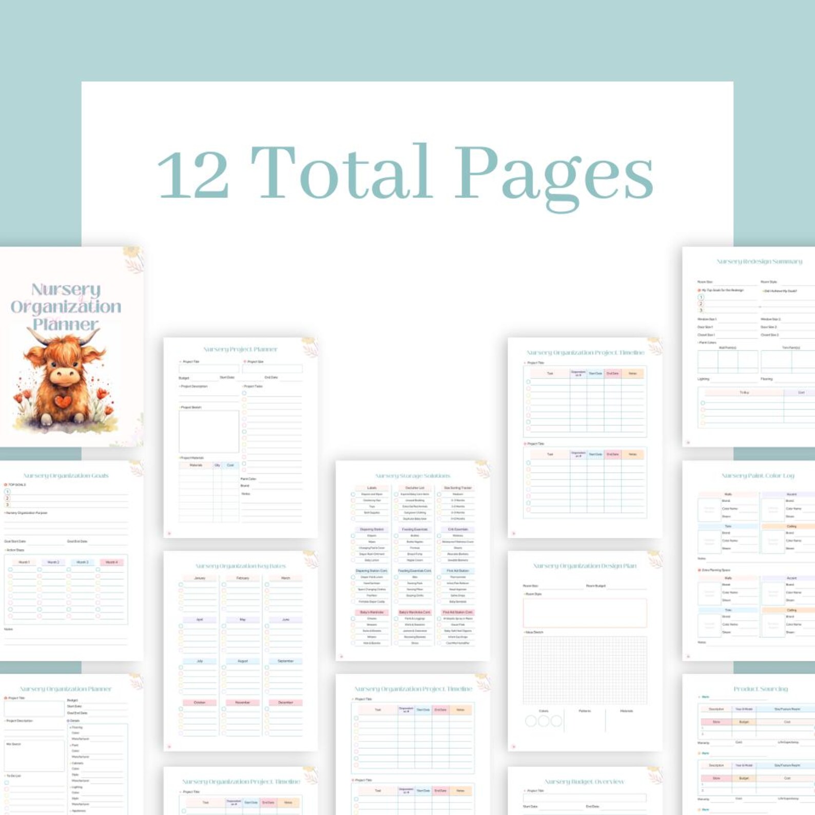 Edit in Canva Highland Cow Nursery Organization Nesting Planner ...