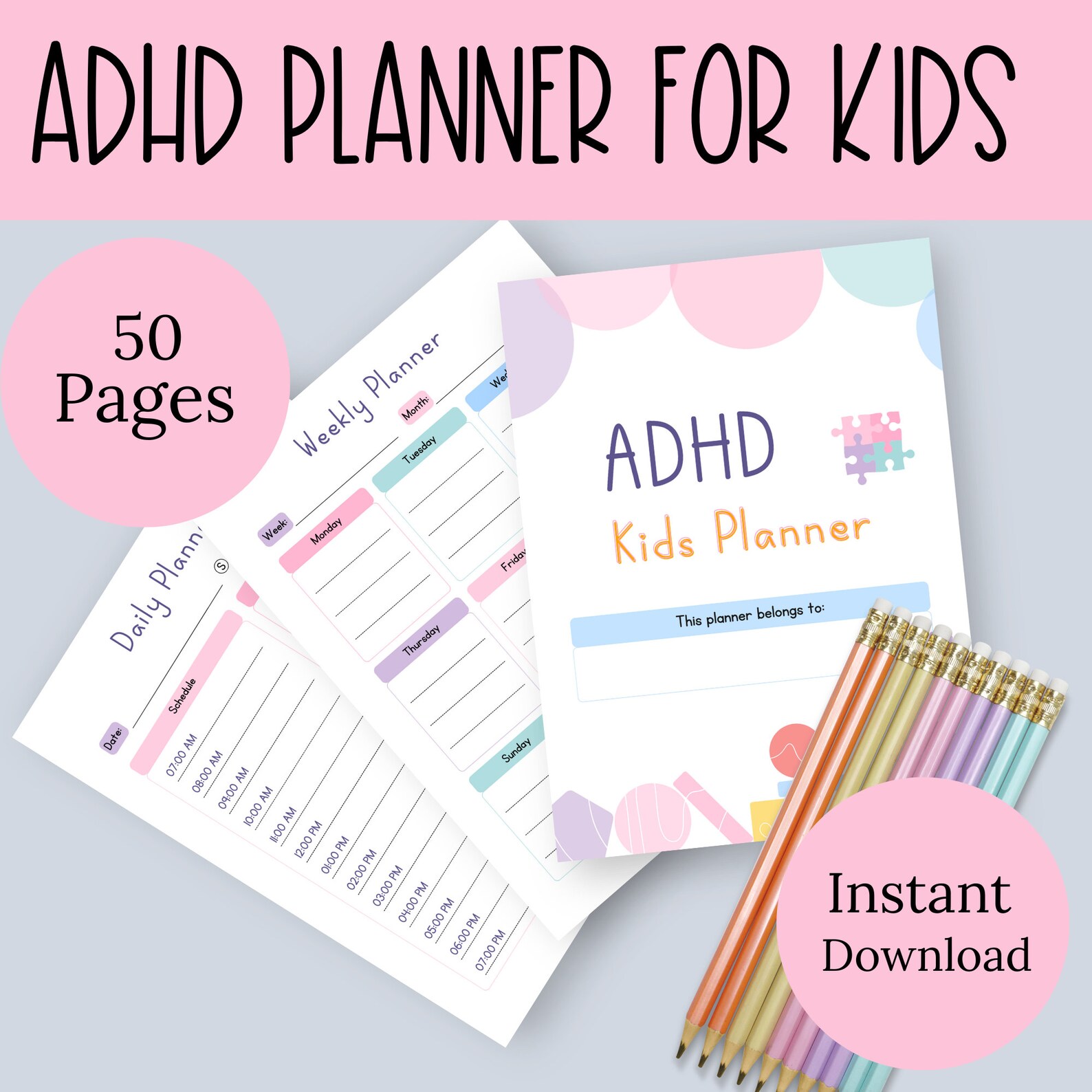 Printable ADHD Student Planner for Kids Weekly Routine School Homework ...
