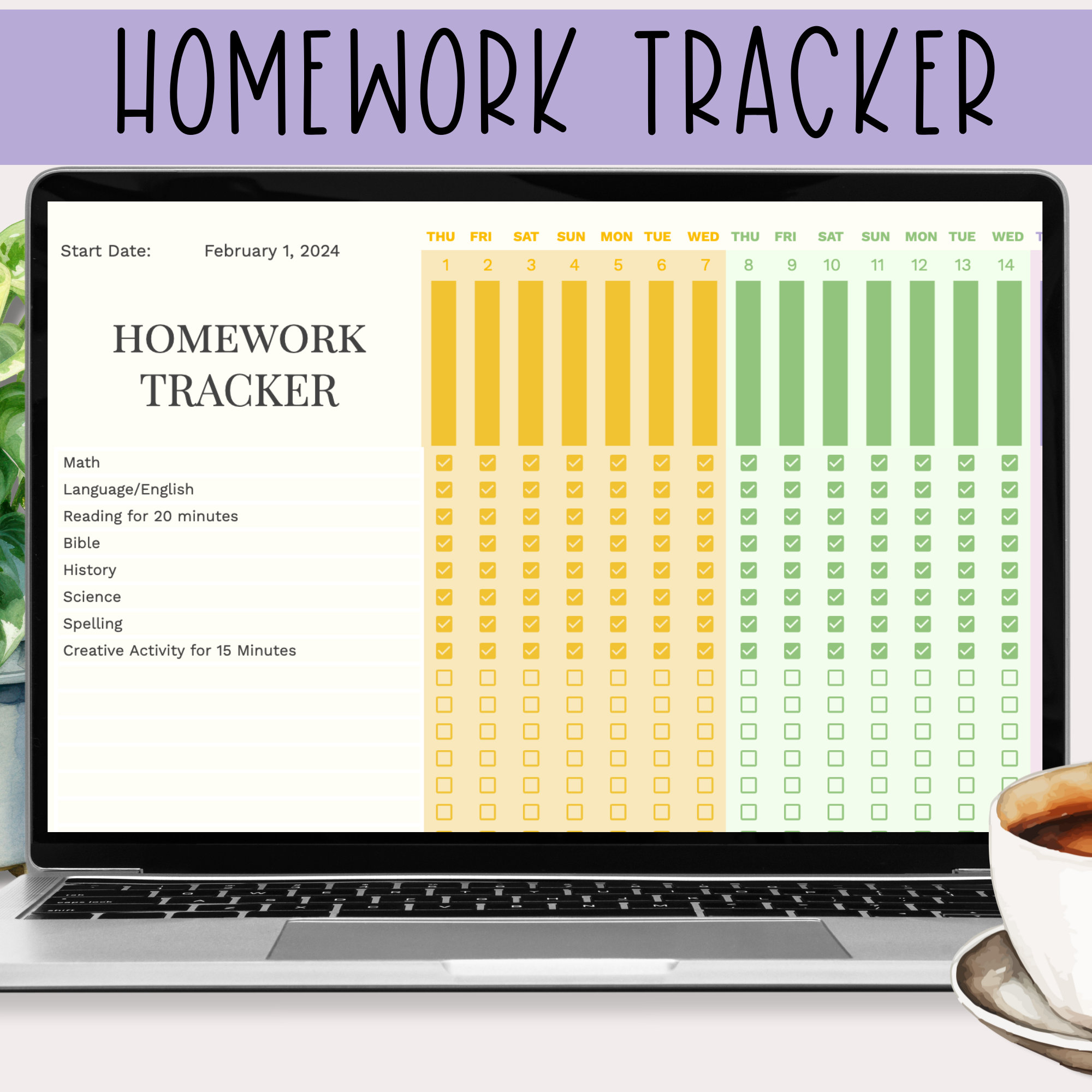 Homework Tracker Spreadsheet Planner Schoolwork Checklist Google ...