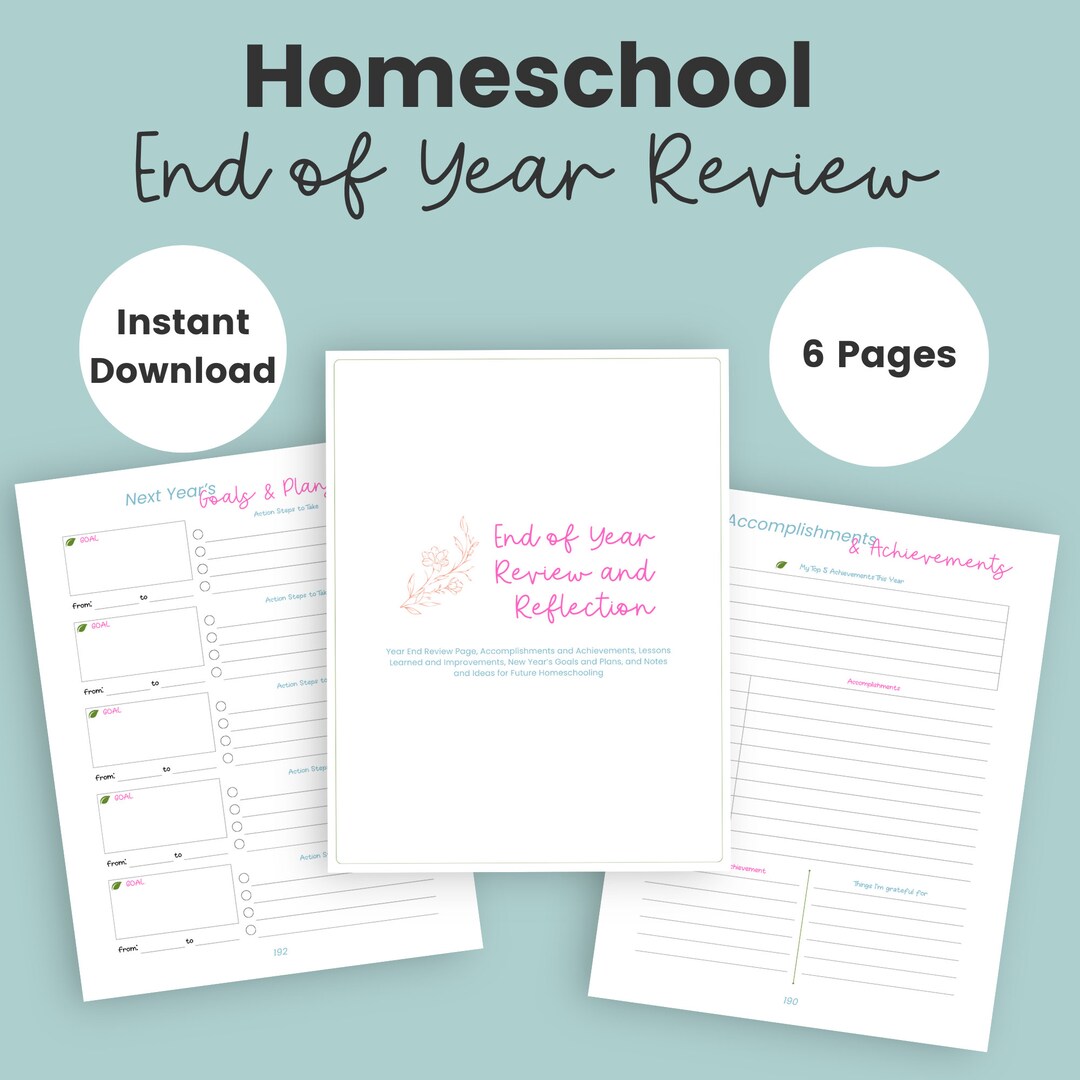Homeschool End of Year Review and Reflection Printable Goal and ...