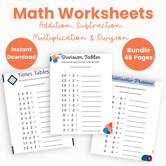 Addition Subtraction Multiplication Division Worksheets FRACTIONS