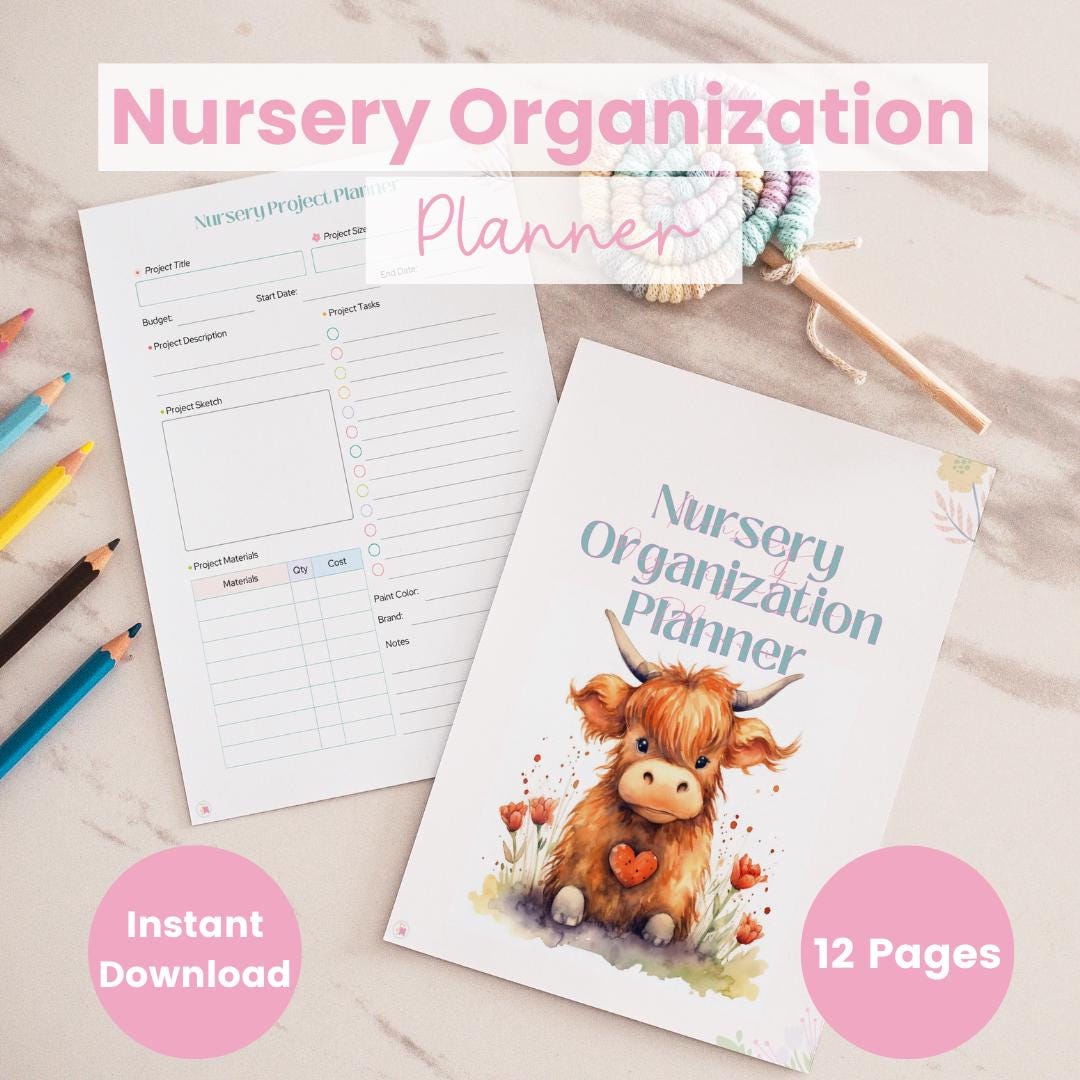 Nesting Organization Planner Printable Highland Cow Nursery Newborn ...
