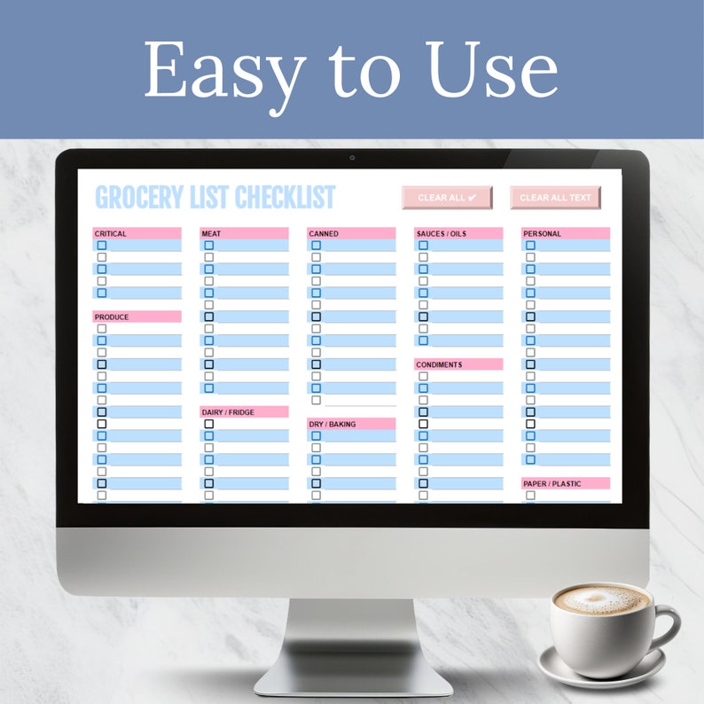 Grocery List Template Google Sheets Weekly Meal Planning - Etsy