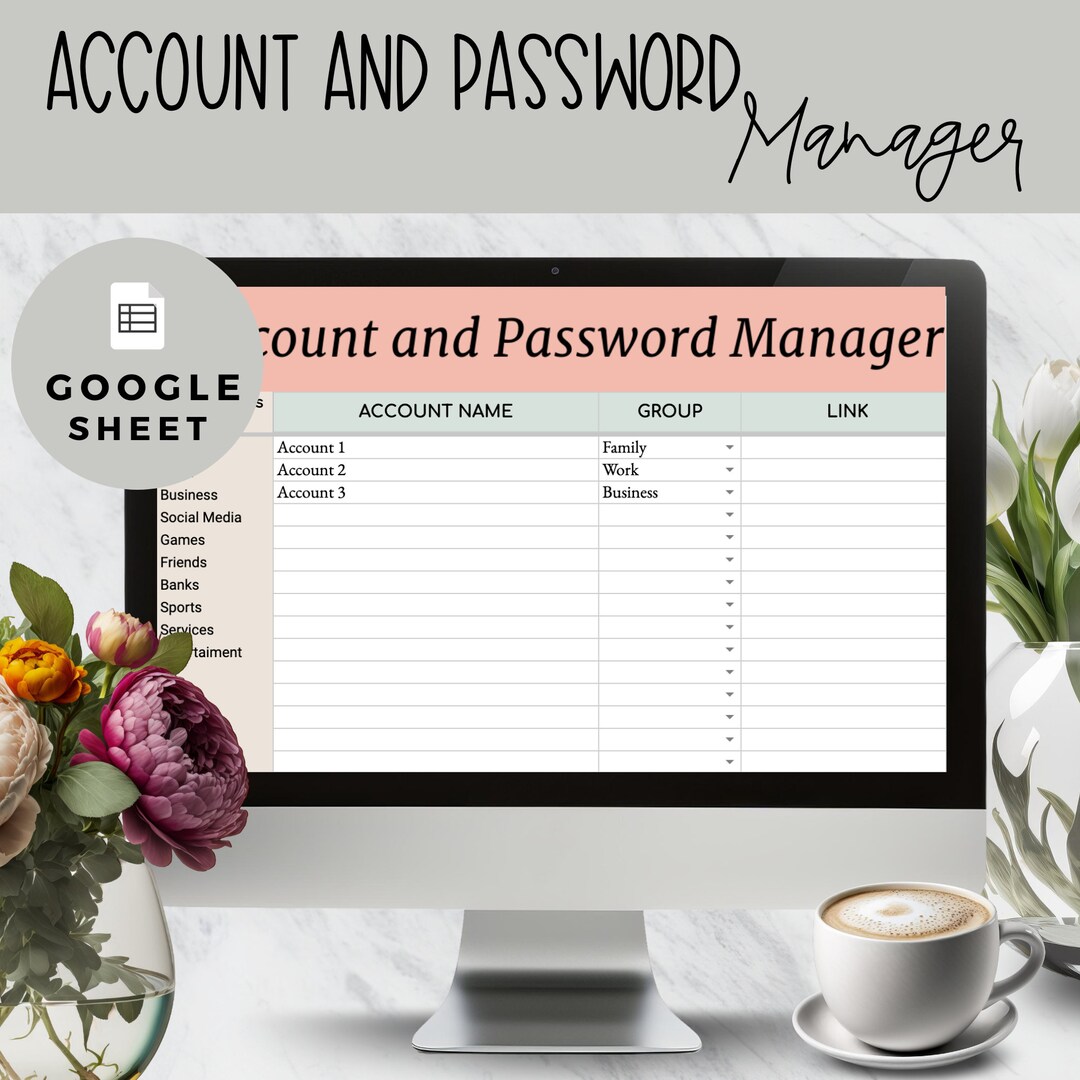 Digital Password Keeper Template Password Tracker for Google Sheets ...