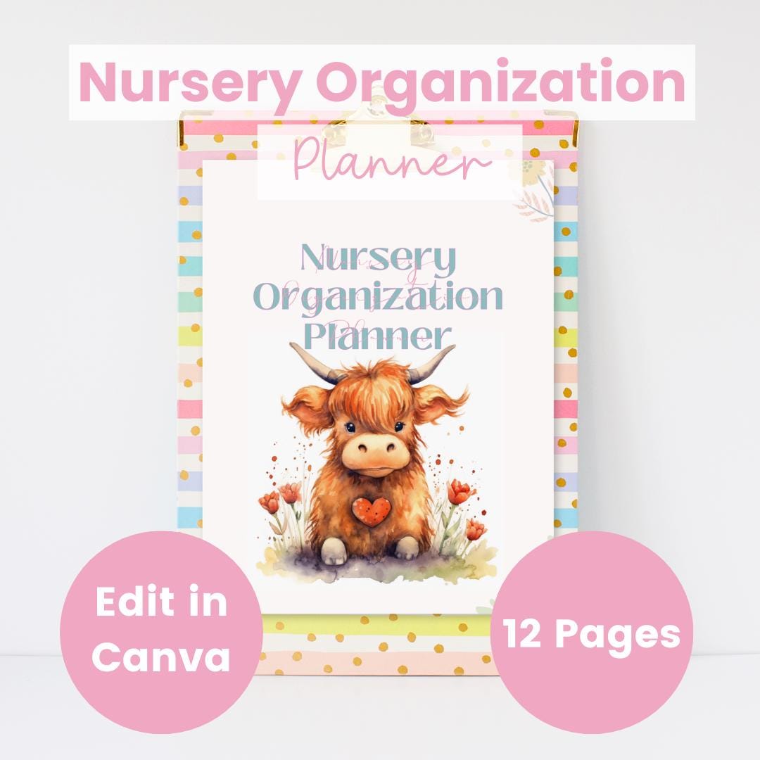 Editable Nesting Organization Planner Highland Cow Nursery Printable ...