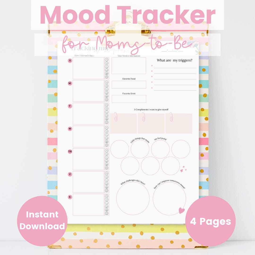 Printable Mood Tracker for Pregnancy, Nesting, Cute Emotion Tracker ...