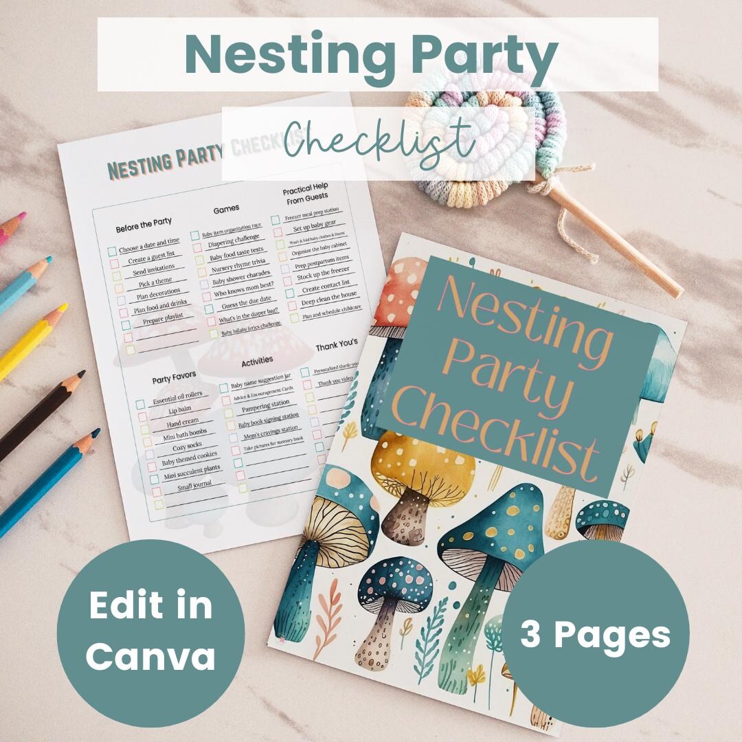 Editable Nesting Party Checklist Mushroom Motifs Edit in Canva Nesting ...