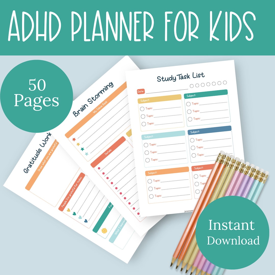 Printable ADHD Student Planner for Kids Weekly Routine School Homework ...