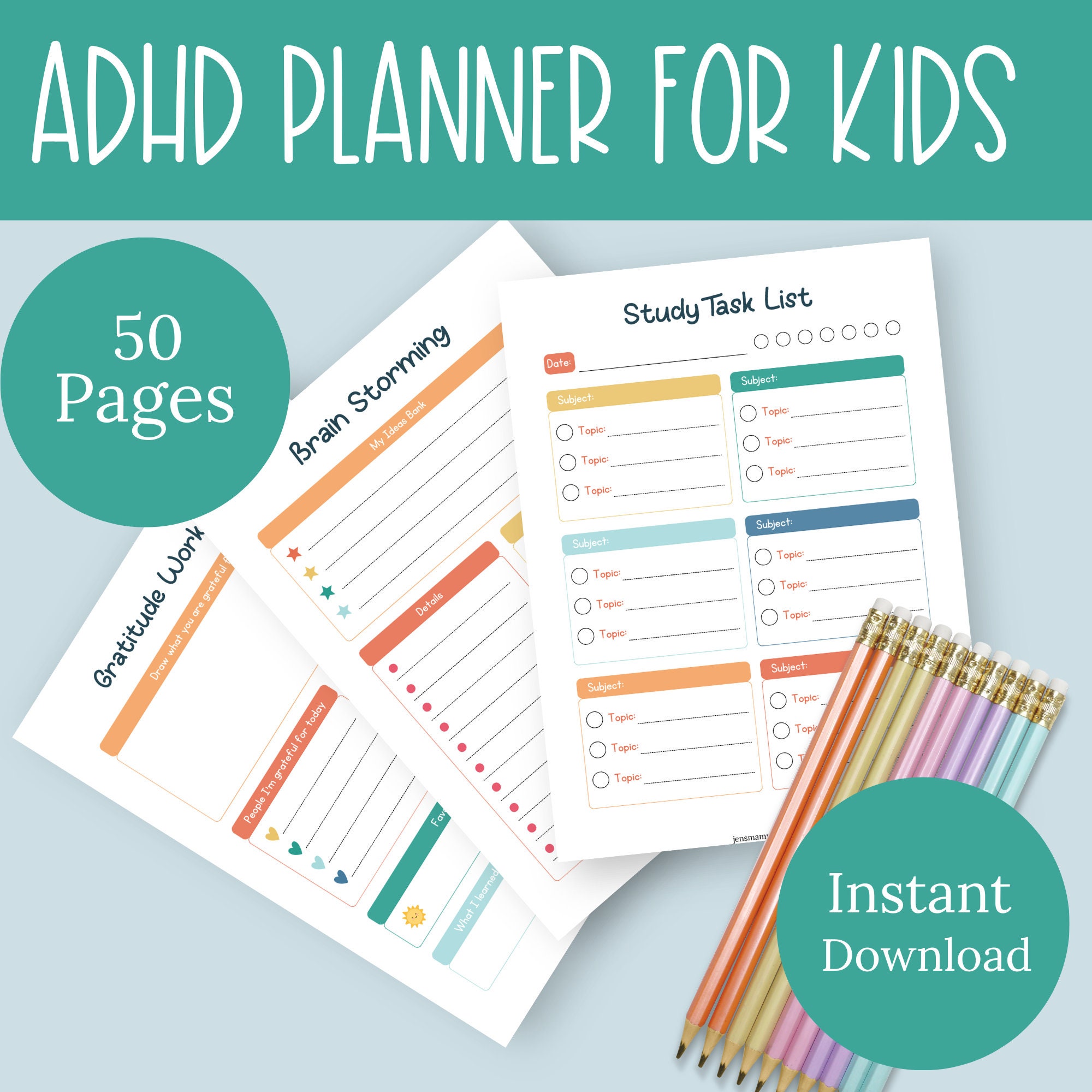 Printable ADHD Student Planner for Kids Weekly Routine School Homework ...