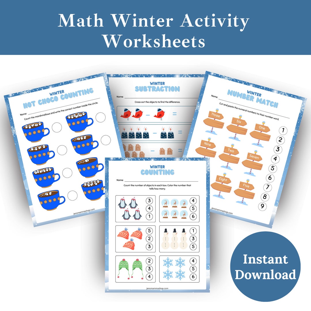 Printable Kindergarten Winter Themed Math Activities Worksheets for ...