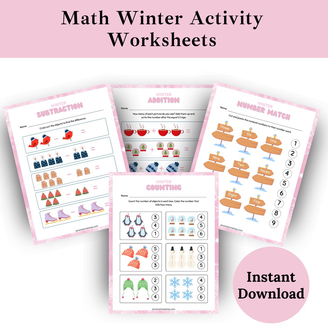 Kindergarten Winter Themed Math Activities Worksheets Printable for ...
