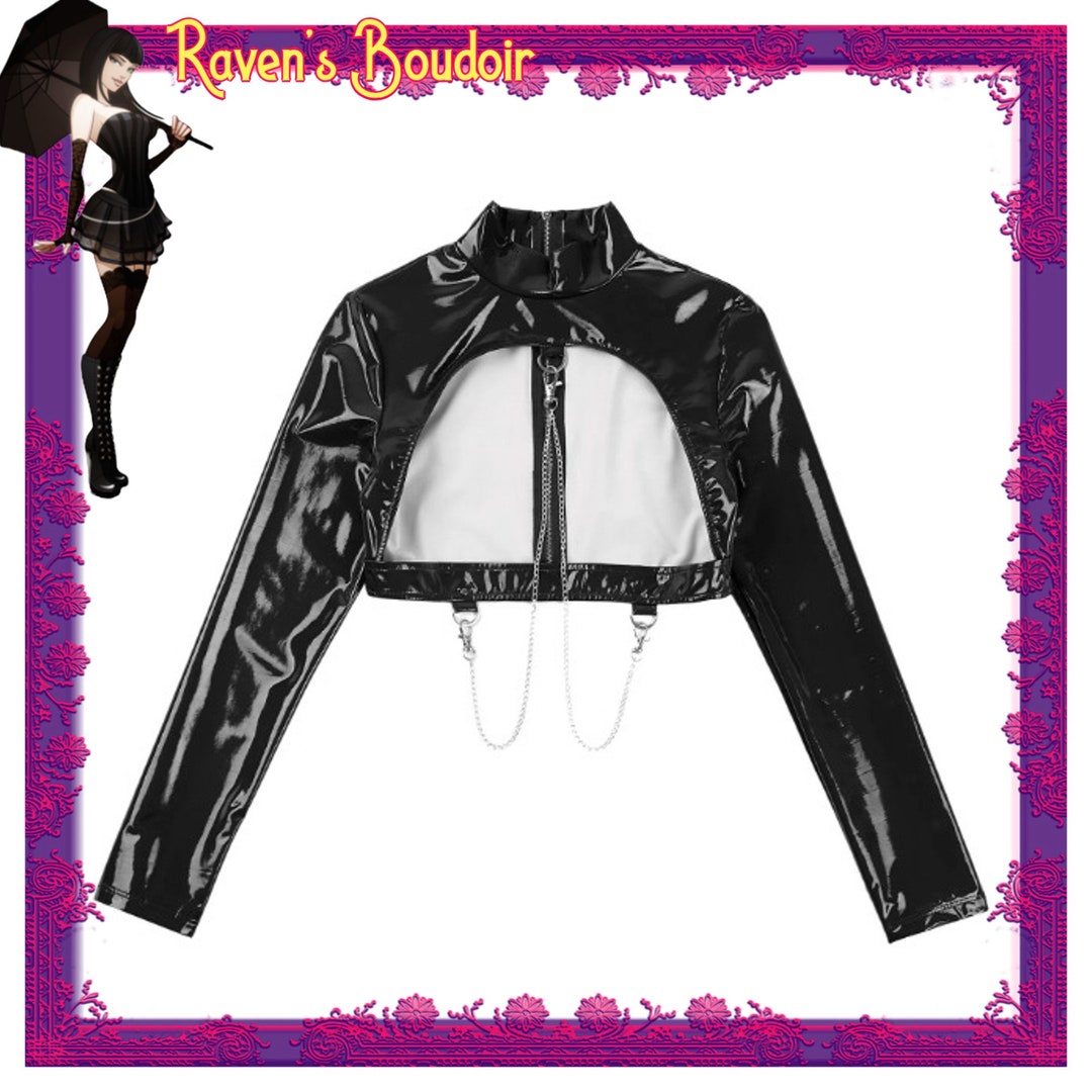 Wet Look Long Sleeve Open Chest With Chains Cosplay Tee - Etsy