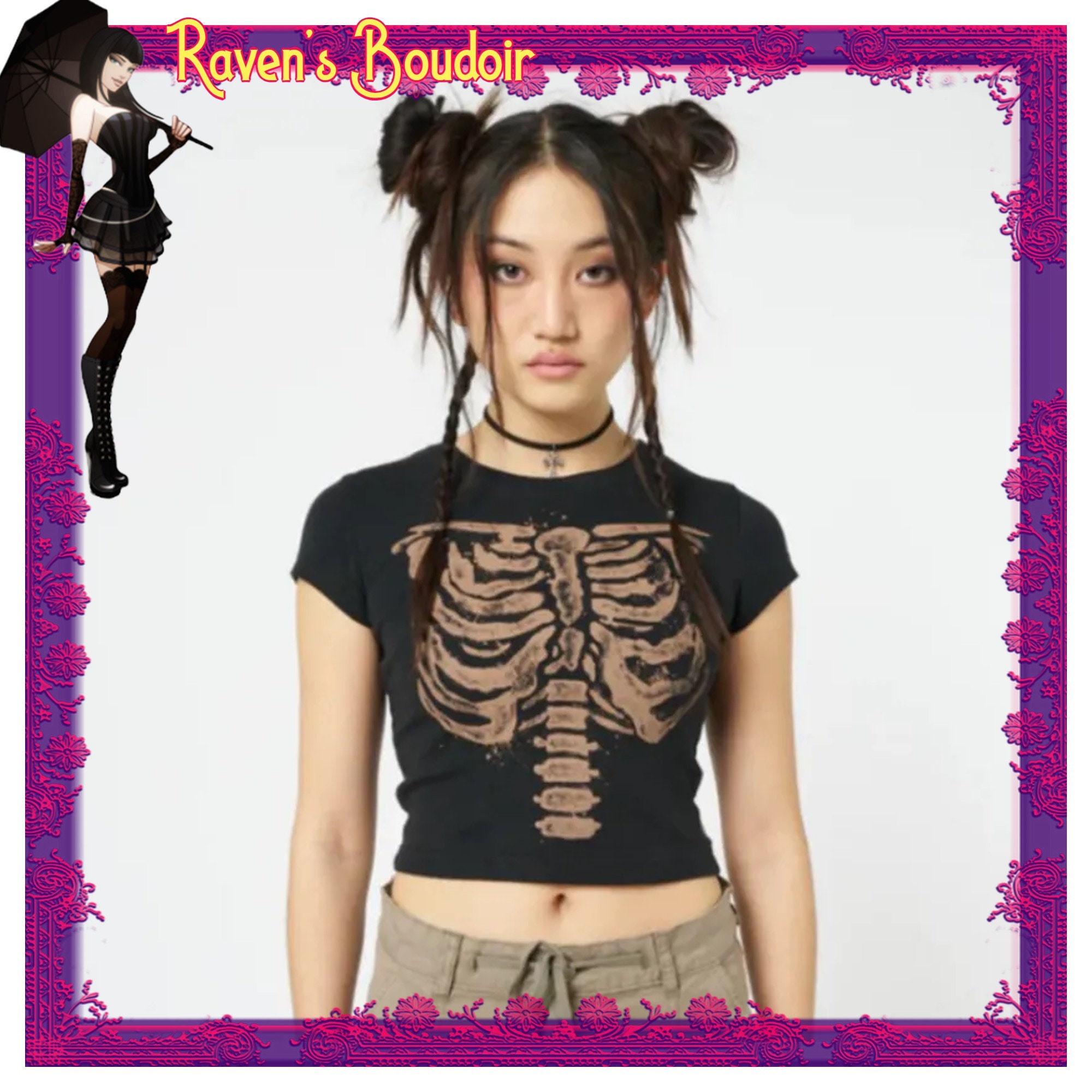 Y2k Vintage Goth Aesthetic Skeleton Cropped Tee - Etsy
