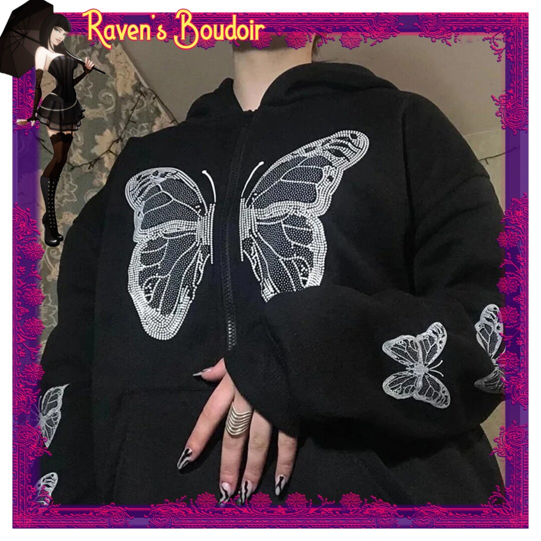 Y2k E-girl 90's Butterfly Graphic Print Oversized Hoodie - Etsy