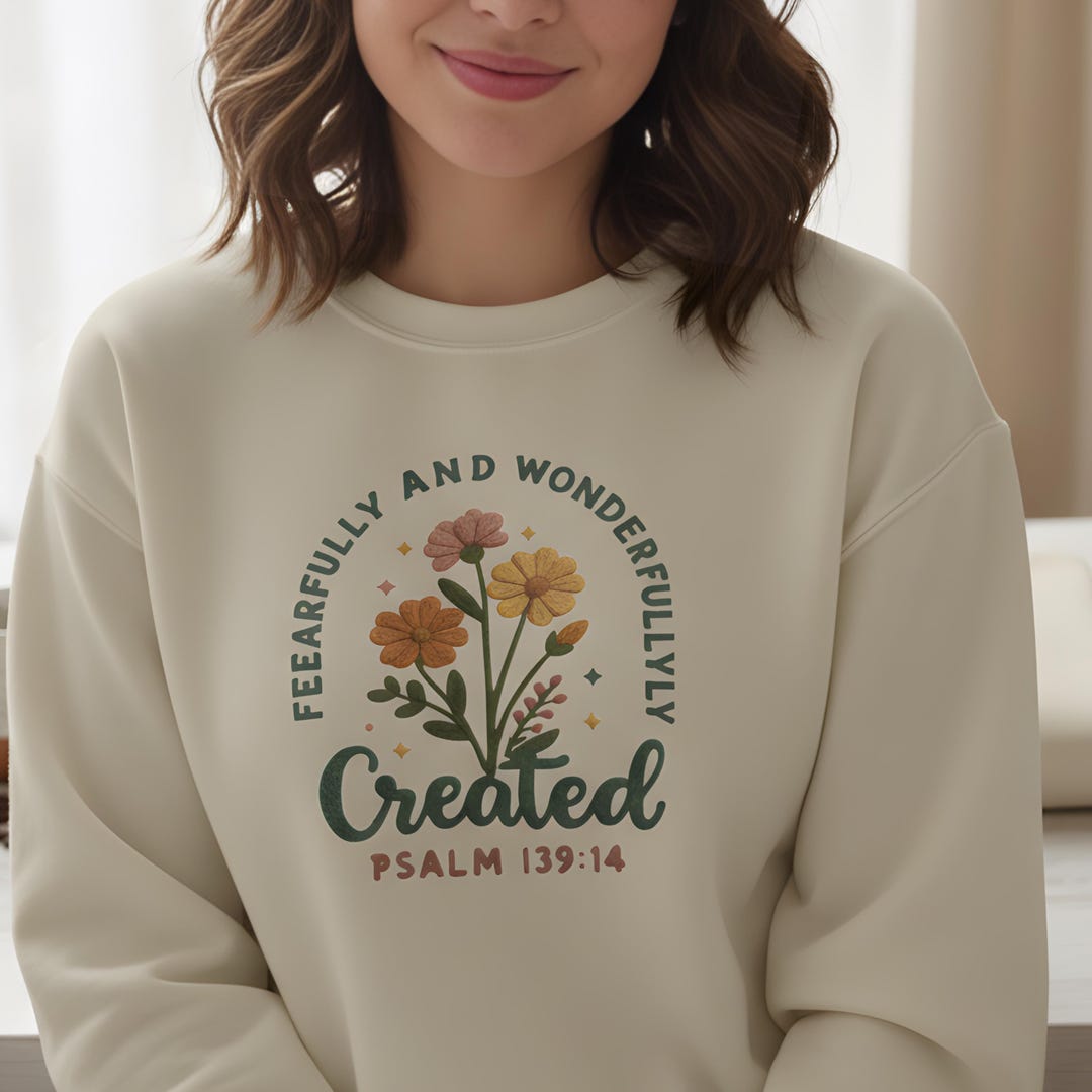 Fearfully and Wonderfully Created Sweatshirt, Psalm 139:14 Christian ...