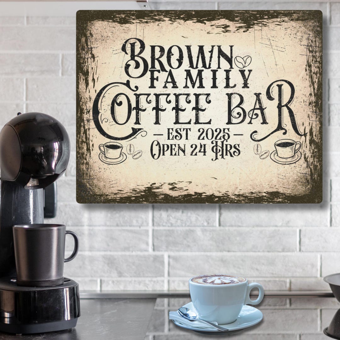 Coffee Bar Sign Custom Personalized Kitchen Home Decor Metal Art Sign ...