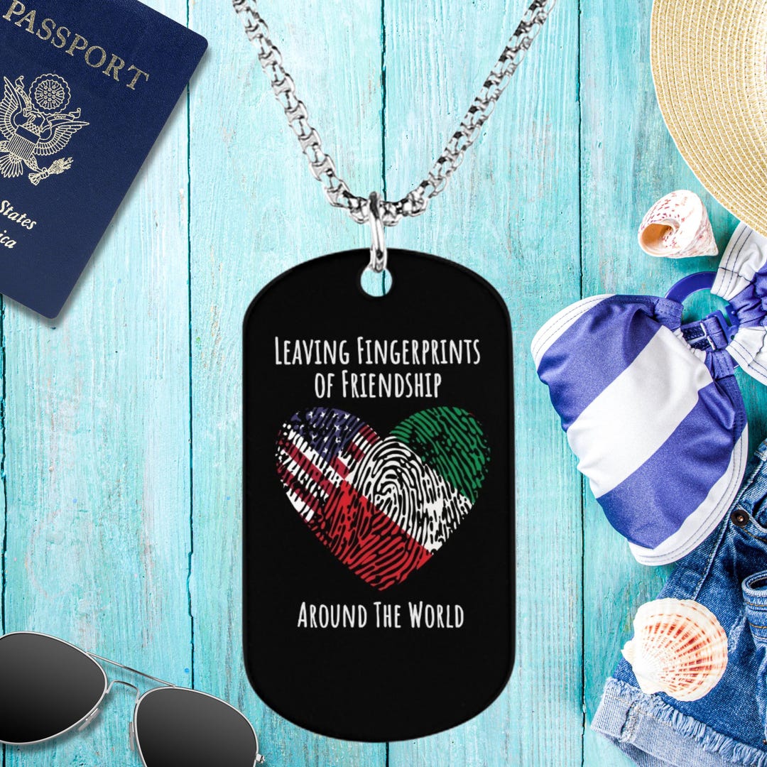 Custom Exchange Student Dog Tag Necklace With Beaded Chain ...